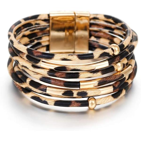 商品名Fesciory レディース マルチレイヤー レザーラップブレスレット ハンドメイド リストバンド 編組ロープ カフバングル 磁気バックル付き ジュエリーFesciory Leather Wrap Bracelets for Wome...