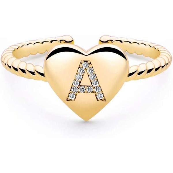 商品名M MOOHAM スタッカブルイニシャルリング レディース ガールズ ゴールド 華奢 ハート 文字 イニシャル リング レディース ティーン ガールズ スタッカブル リング ガールズ レターリング, ジェムストーン, ラインストーンM...