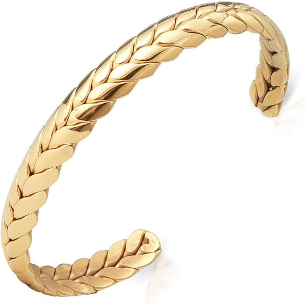 商品名Lolalet Wide Open Cuff Bracelet, 18K Gold Plated Wheat Style Couples Love Bracelets, Weave Braided Twisted Open Cuff ...
