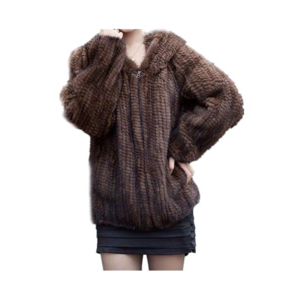 商品名: LVCOMEFF OUTERWEAR レディース US サイズ: XL(bust115 cm,45in? カラー: ブラウン LVCOMEFF Women Knitted Mink Fur Coats with Hood Hood...