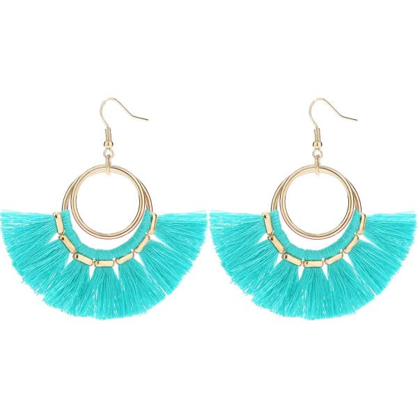 商品名BaubleStar タッセルフープイヤリング フリンジドロップ ゴールドトーン サークルティアードイヤリング レディース ガールズBaubleStar Fan Tassel Earrings Turquoise Green Bohe...