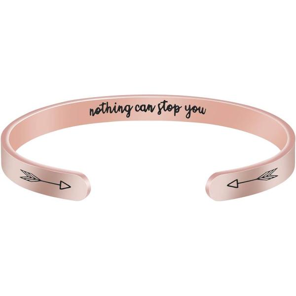 商品名Memgift インスピレーショナルギフト レディース ガールズ ステンレスカフブレスレット パーソナライズ 誕生日 クリスマス 母の日 ジュエリー, 金属,Memgift Nothing Can Stop You Rose Gold...
