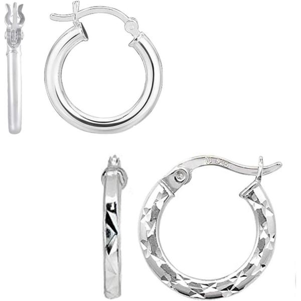 商品名LeCalla レディース スターリングシルバージュエリーセットの2本のペアの小さなフープイヤリング10インチ フープ シルバーLeCalla 925 Sterling Silver Classic Diamond-Cut Hoop ...