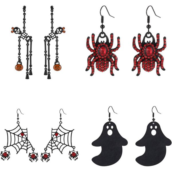商品名ハロウィーン イヤリング セット レディース ガールズ ダンシング スケルトン スパイダー ウェブ ゴースト ラインストーン タランチュラ スパイダー ドロップ ダングル イヤリング ハロウィン コスチューム ジュエリー (レッド)H...