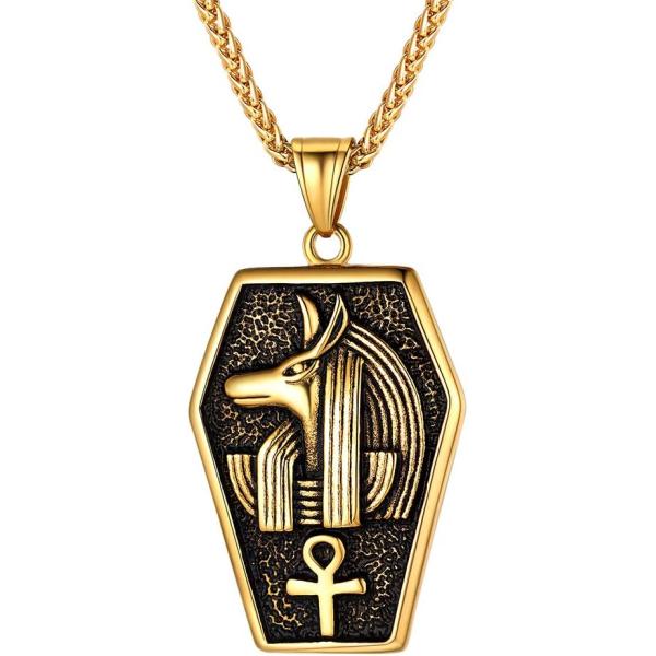 商品名Suplight ステンレススチールホルスの目/アンク十字架/スネーククロス/アヌビス 死の神ネックレス 古代エジプト幸運のお守りチャーム メンズ レディース ジュエリー(ギフトボックス付き)Gold Anubis God of De...