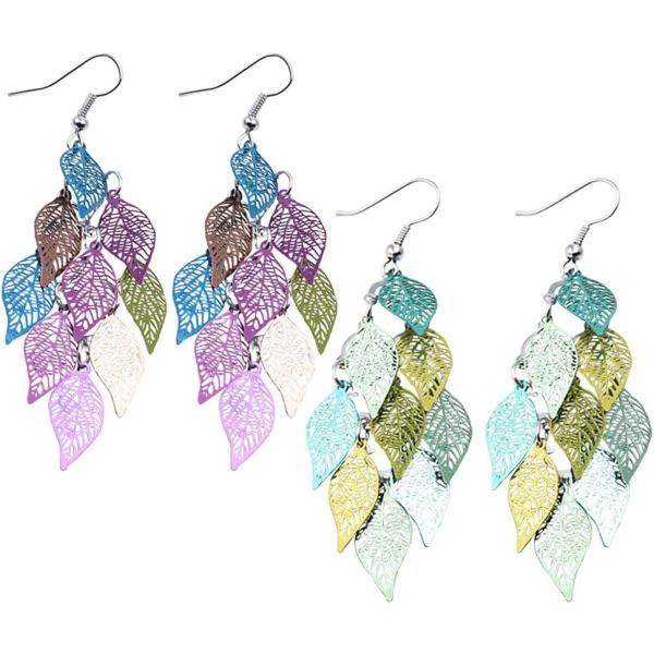 商品名D.Rosse ボーホー 軽量シャンデリア レイヤーイヤリング ロングホロー フィリグリー ダングル 楕円 リーフ ドロップピアス 女性用Boho Lightweight Chandelier Layer Earrings Long ...