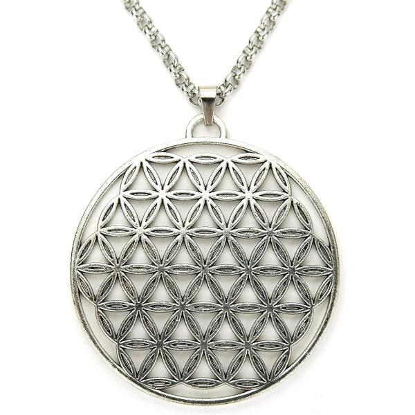 商品名Ann Claridge Large Flower of Life Necklace, 20"" Stainless Rolo Chain with Antiqued Zinc Alloy Sacred Geometry Symbol...