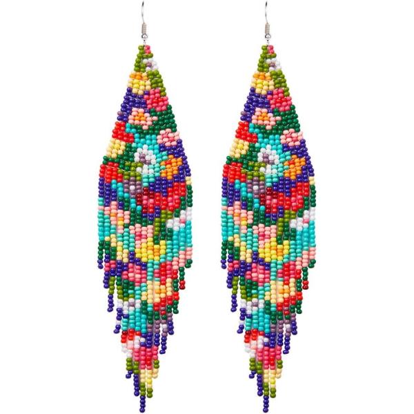 商品名ロングビーズタッセルイヤリング ボヘミアンフリンジドロップイヤリング ステートメント、シードビーズ部族ダングルイヤリング、Pendientes De Borla、女性、女の子、姉妹、恋人へのギフトアイデアLong Beaded Tas...