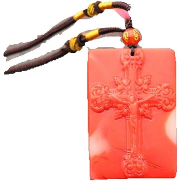 商品名Natural Red White Hetian Jade Stone Cross Pendant Necklace Chinese Jadeite Jewelry Charm Carved Jesus Amulet Gifts fo...