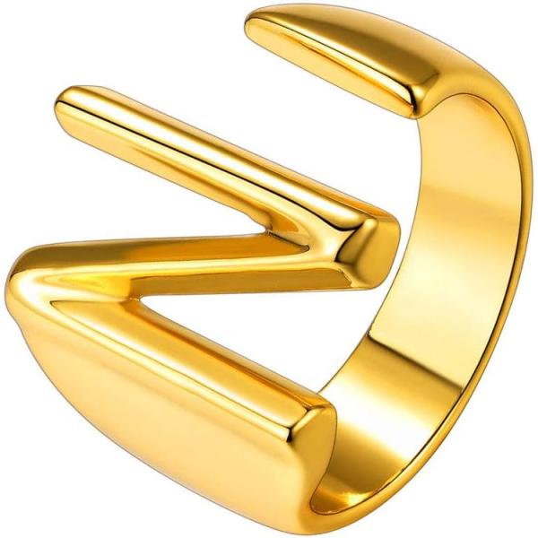 商品名Suplight ニッケルフリー 18Kゴールドメッキ レターリング ファッション モノグラム ジュエリー ステートメント A-Z ワイドネーム イニシャル アルファベット 調節可能 オープンリング レディース ティーン, 銅, キュ...