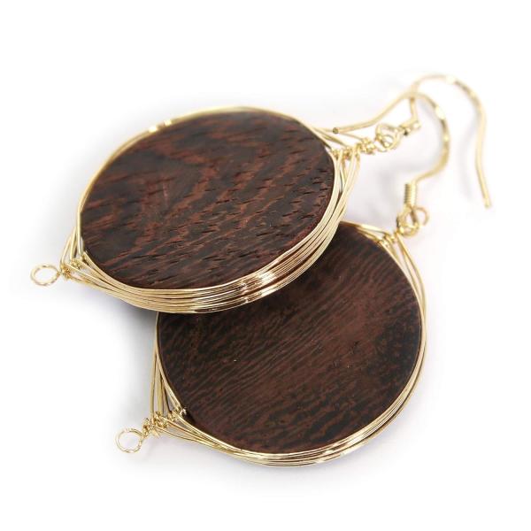 商品名Wire Wrapped Natural Wood Dangle Drop Earrings Gold Plated 925 Sterling Silver Hook/Disc 25mmWire Wrapped Natural Woo...