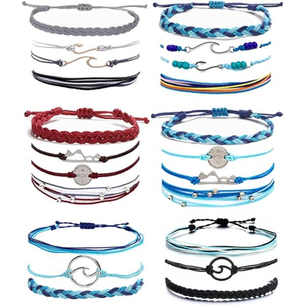 商品名Osemind ウェーブブレスレット レディース Vsco 編み込みロープ ワックスブレスレット サーファー ウェーブストランドブレスレット 調節可能な山 ひまわり 女の子用choice of all String Bracelets...