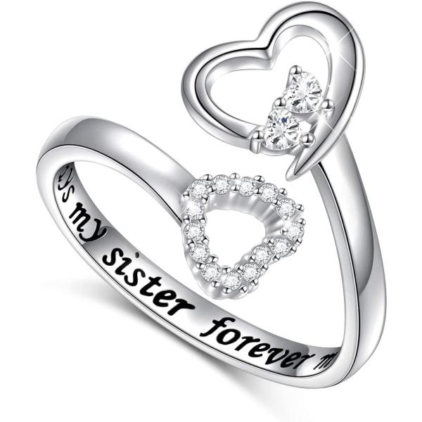 商品名スターリングシルバー Always My Sister Forever My Friend ダブルハートリング サイズ5-9, スターリングシルバーSterling Silver Always My Sister Forever My...