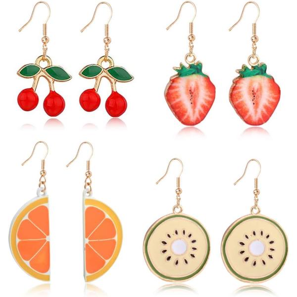 商品名D.Rosse 4ペア クリエイティブ キュート フルーツイヤリング チェリー ストロベリー スイカ ダングル ドロップ イヤリング セット レディース ガールズD.Rosse Creative Assorted Cute Fruit...