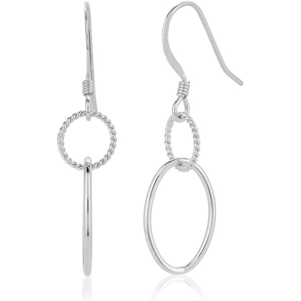 商品名Vanbelle ロジウムメッキ スターリングシルバー テクスチャー加工 サークル&amp;ハイフィニッシュ オーバルインターロックイヤリング レディース ガールズVanbelle Jewelry - Handcrafted Text...