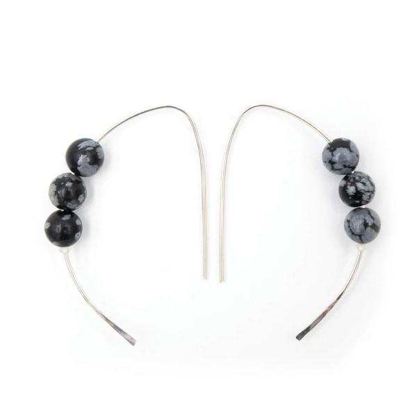 商品名Snowflake Obsidian Curves ~ Natural Stone Hammered Argentium Sterling Silver Earrings ~ Obsidian Earrings ~ Black Ear...