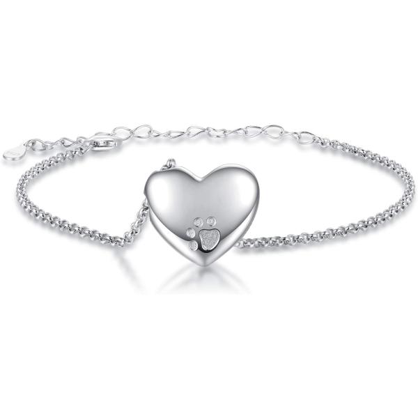 商品名JZCOLOR | スターリングシルバー 骨壺ブレスレットチャーム | 骨壺ブレスレットホルダー ミニ足跡付きJZCOLOR Heart Urn Bracelet for Women - 925 Sterling Silver Paw...