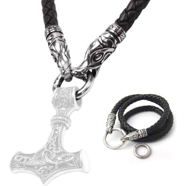 商品名BaviPower バイキング ウルフヘッド レザーネックレス 男女兼用 2種類のクラスプチェーンのみ 316Lステンレススチール 北欧スカンジナビアバイキングジュエリーBAVIPOWER Viking Wolf Head Leath...