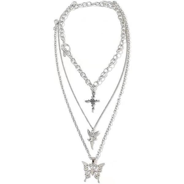 商品名YERTTER 優美なユニークなパンク層チェーンチョーカーネックレス ボーホージュエリーセット レイヤードバタフライペンダント ステートメント チャンキーチェーンネックレス フェスティバル ステートメントネックレス 女性用 男性用YE...