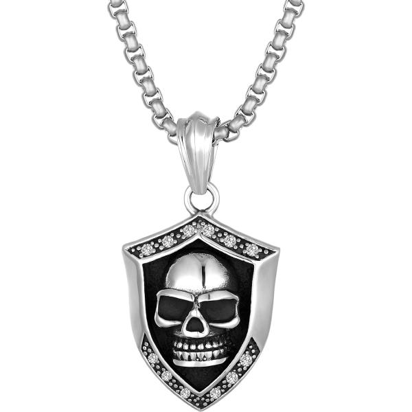 商品名大胆なメンズバイカーネックレス   死の頭蓋骨ペンダント 光沢ブラックとシルバーカラー   錆びにくく変色しにくいステンレススチールペンダントとチェーン   男性用ジュエリーギフトまたはアクセサリーBold Men’s Biker N...