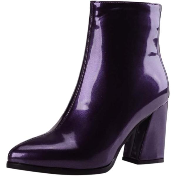 商品名LATINDAY Women's Block High Heel Platform Patent Leather Ankle Boots with Zip up Booties Shoes Purpleブランド：商品サイズ：8.5商品...