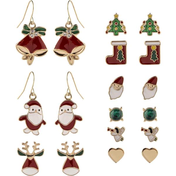 商品名Lux Accessories Chistmas Bells Santa Claus Angel Socks Set of 9 Goldtone Stud Dangle Earringsブランド：LUX ACCESSORIES商品サイ...