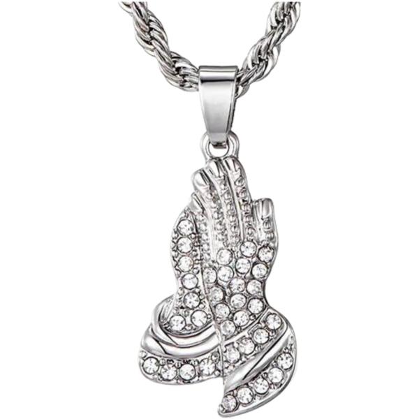 商品名Ice City Praying Hands Necklace | Iced Out 18k Real Gold Silver Plated CZ Simulated Diamond Jesus Piece Necklace with...