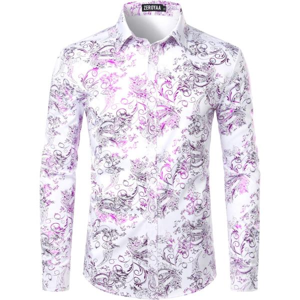 商品名: ZEROYAA メンズ ラグジュアリー ペイズリー シャイニープリント スタイリッシュ スリムフィット ボタンダウン ドレスシャツ US サイズ: X-Large カラー: ホワイト ZEROYAA Men's Luxury Pa...