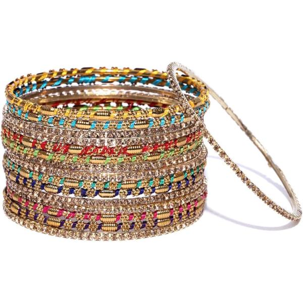 商品名Priyaasi レディース 真鍮ゴールドメッキ&amp;クンダンバングルセット, 真鍮, クンダンPriyaasi Multicolor Thread Bangles Set for Women | Traditional Desi...