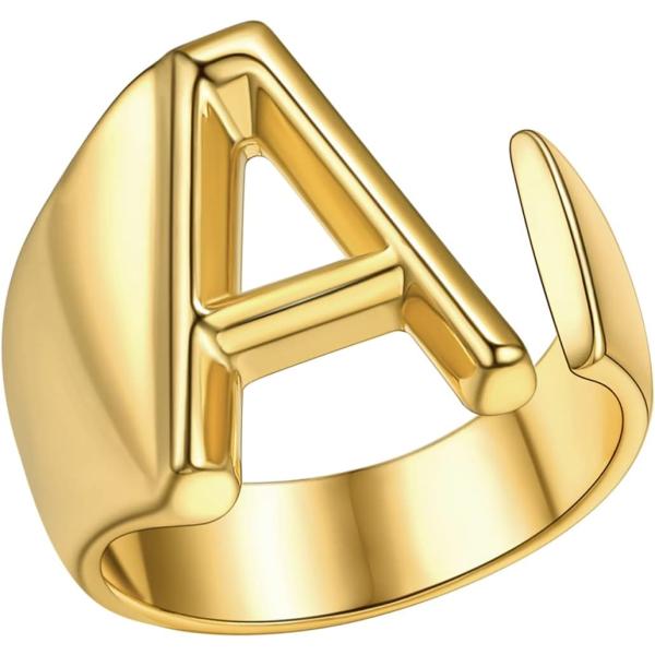 商品名FindChic イニシャル文字ステートメントカフリング レディース アルファベットナックルリング 18Kゴールドメッキ サイズ変更可能 ファッションジュエリーギフトFindChic Initial Ring Chunky Gold ...