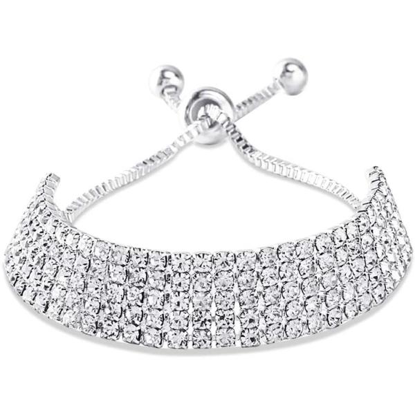 商品名EFTOM クリスタルテニスブレスレット 調節可能なシルバーラインストーンブレスレット レディース ガールズEFTOM 5 Row Crystal Bracelets Silver Rhinestone Tennis Bracelet...