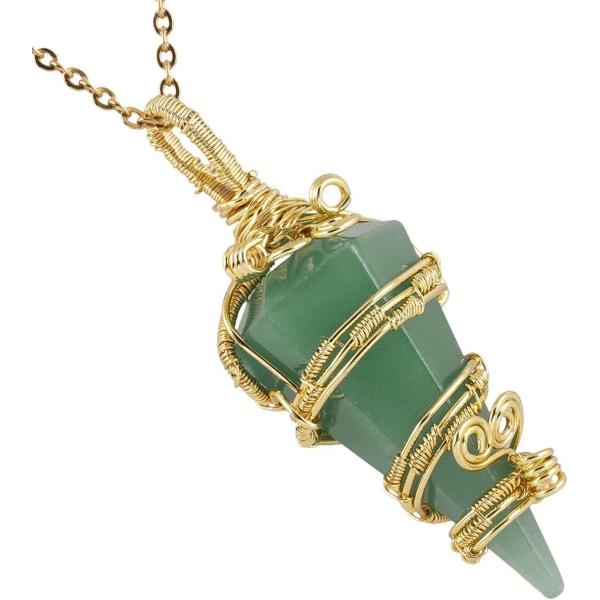 商品名Nupuyai ハンドメイド ワイヤー ラップ コーン クリスタル 振り子 ペンダント ネックレス レディース メンズ スパイラル ファセット ポインテッド ストーン 霊気 占い用 グリーンNupuyai Handmade Wire ...