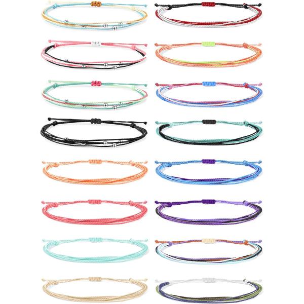 商品名Dcfywl731 16ピース ストリングウェーブブレスレット ティーンガールズ用 カラフルハンドメイド編みロープ 友情ブレスレット ボーホーサーファーブレスレット ティーンガールズ用 サマービーチブレスレット アンクレットジュエリー...