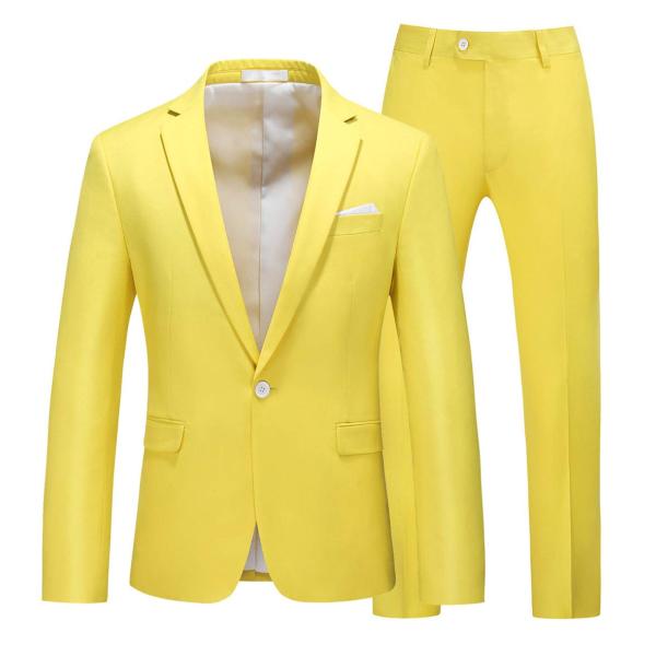 商品名: MOGU メンズ スリムフィット 2ピーススーツ ワンボタン ノッチラペル タキシード プロム用 (スーツジャケット+パンツ) US サイズ: US Size 36R/Waist 32 カラー: イエロー MOGU Dress S...