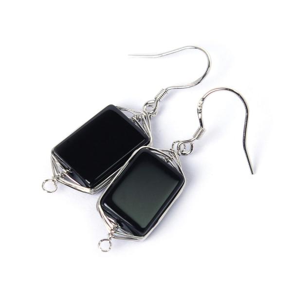 商品名Natural Stone Wire Wrap Dangle Drop Earrings Platinum Plated 925 Sterling Silver Hook/Black Onyx 14mm Squareブランド：Scut...