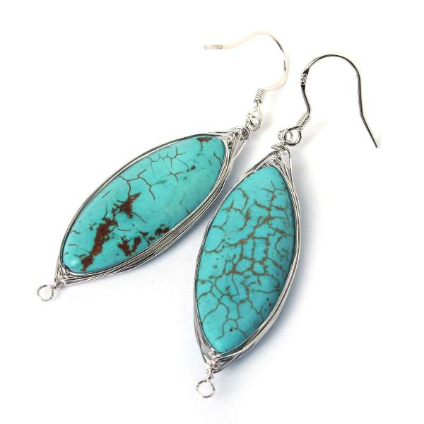 商品名Natural Stone Wire Wrap Dangle Drop Earrings Platinum Plated 925 Sterling Silver Hook/Turquoise Oval 30mmブランド：Scutum ...