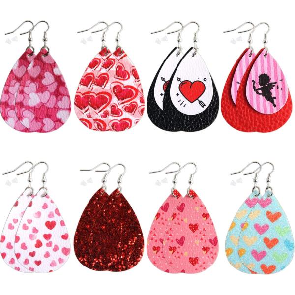 商品名8ペア バレンタインデー レザーイヤリング レディース 軽量フェイクレザー リーフ ロングダングルイヤリング ティアドロップイヤリングセット バレンタインデーギフト8 Pairs Valentines Day Leather Earr...