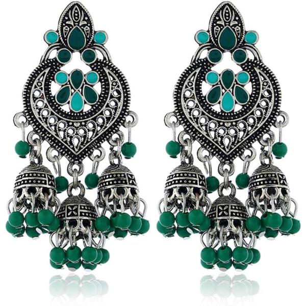 商品名ASHMITA ボヘミアンイヤリング ユニークな合金タッセルベルイヤリング エキゾチック磁器ビーズ ファッションイヤリング レディース グリーンASHMITA Bohemian earrings unique alloy tassel...