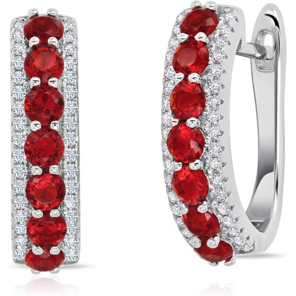 商品名人工エメラルド ルビー サファイア フープピアス スターリングシルバー (.75インチ)925 Sterling Silver Gemstone Round Hoop Earrings for Women 0.75 inches in...