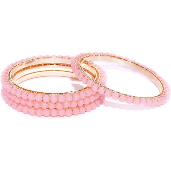 商品名Priyaasi プリティピンクバングルセット レディース トラディショナルビーズデザイン 金メッキ Kada バングル 4個セット 真鍮メタル ブライダルバングルセット 結婚式&amp;フェスティバル用, 2.4, 真鍮, ビーズP...