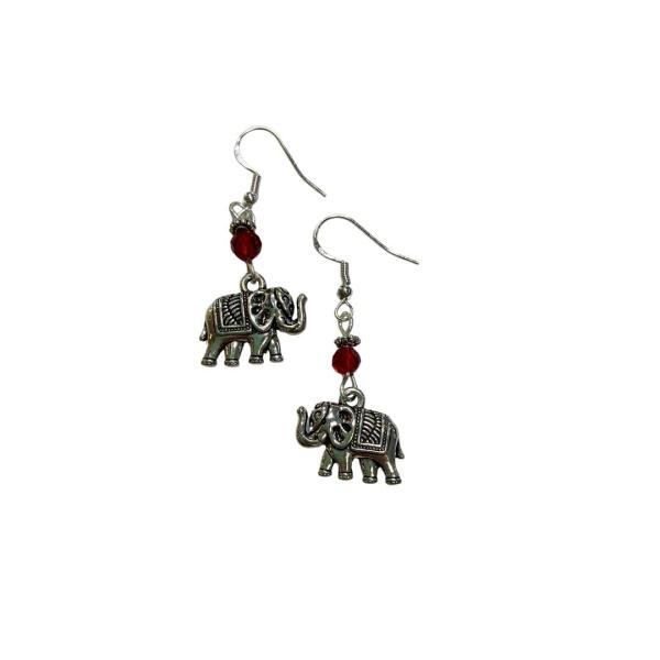 商品名Detailed Elephant Charm Earrings with Red Crystal Accent Beads, perfect for the Delta Sigma Theta sorority or an Alab...