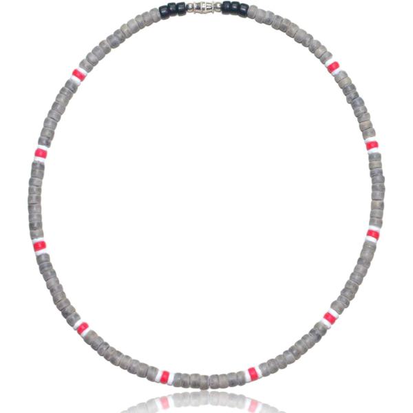 商品名Native Treasure グレーウッドココビーズ、レッドココスポット、ホワイトシェル、サーファープカシェルネックレス - 5mm (3/16インチ) SNative Treasure 16"" Mens and Womens R...