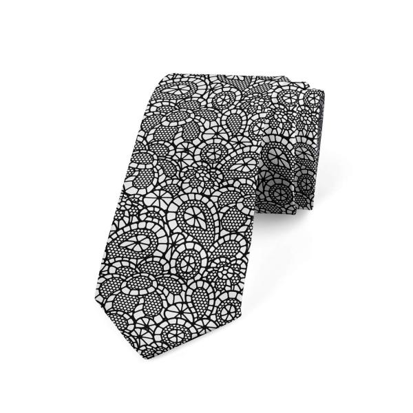 商品名:  Ambesonne Fashion Men's Tie, Monochrome Floral Elements Ornamented of Lace Like Pattern Art Print, 3.7", White and...