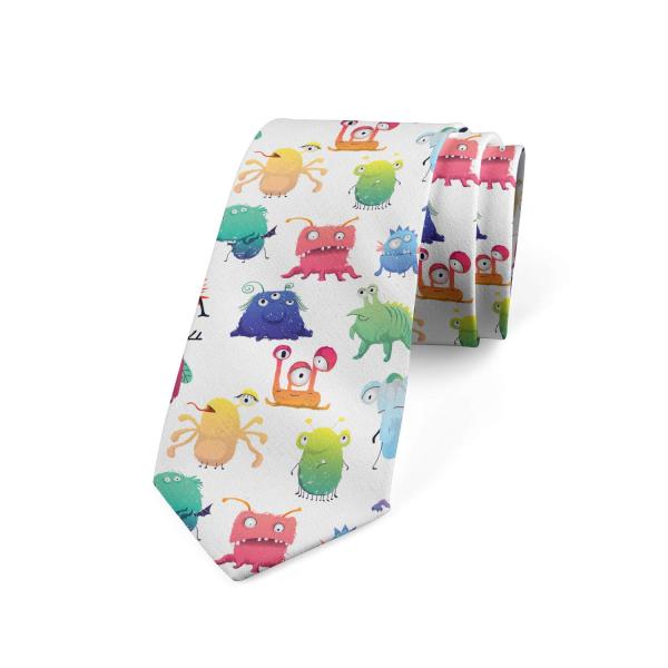 商品名:  Ambesonne Childish Necktie, Colorful Cartoon Characters Different Kind Monsters Along Funny Eyes and Teeth, 3.7", ...