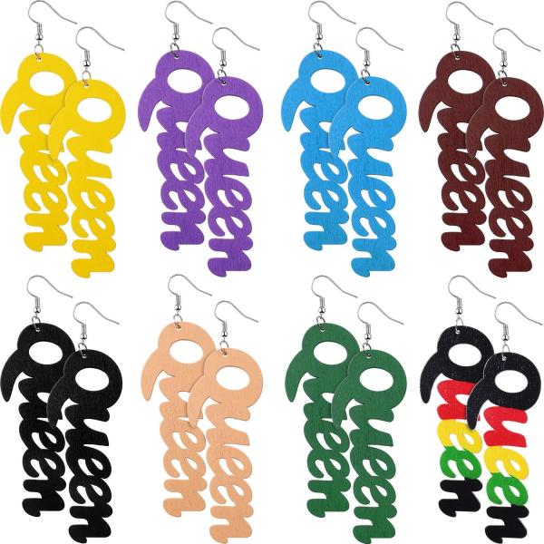 商品名アフリカンウッドピアス アフリカン木製ダングルテキストイヤリング 8ペア ナチュラルエスニックイヤリング8 Pairs African Wooden Earrings for Women Drop Dangle Text Earrin...