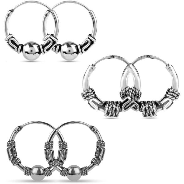 商品名LeCalla メンズ 男性女性のための3ペア925スターリングシルバーアンティークエンドレスバリのフープイヤリング14mm 15mm | 16mm 3セットSet of 3 Pair 925 Sterling Silver Anti...