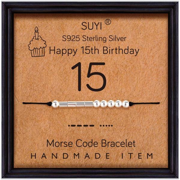 商品名Suyi Morse Code ブレスレット 誕生日ギフト レディース ガールズ スターリングシルバーブレスレット 誕生日ジュエリー 12歳 13歳 14歳 15歳 スイート16歳 17歳 18歳 19歳 20歳 21歳 30歳 40...