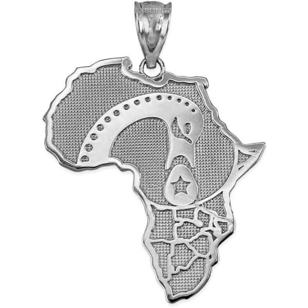 商品名LA BLINGZ スターリングシルバー アフリカ地図 アディンクラ サンコファペンダントネックレス, 金属LA BLINGZ Sterling Silver Africa Map Adinkra Sankofa Pendant Ne...