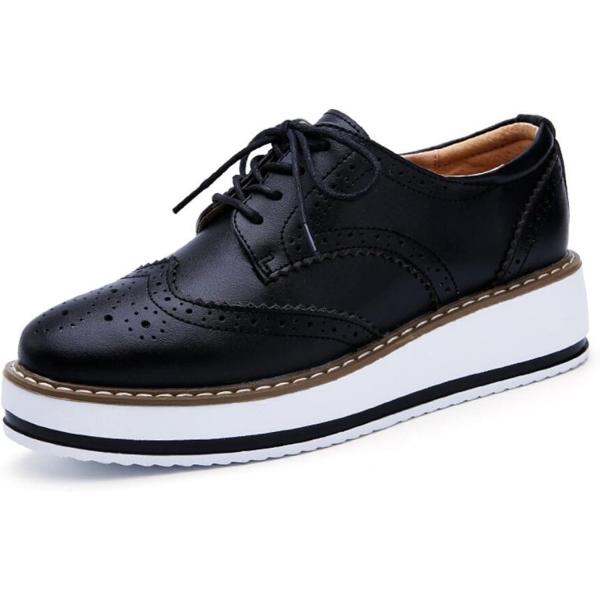 商品名DADAWEN レディース プラットフォーム レースアップ ウィングチップ スクエアトゥ オックスフォードシューズ US サイズ: 6.5 カラー: ブラックDADAWEN Women's Platform Lace-Up Wingt...