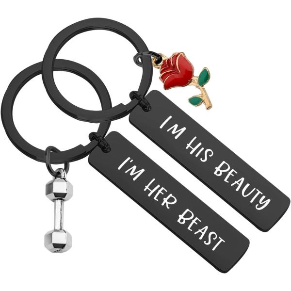 商品名MAOFAED His Beauty Her Beastカップルキーチェーンセット ボーイフレンド/ガールフレンド/バレンタインギフトにMAOFAED His Beauty Her Beast Couples Keychain Set...